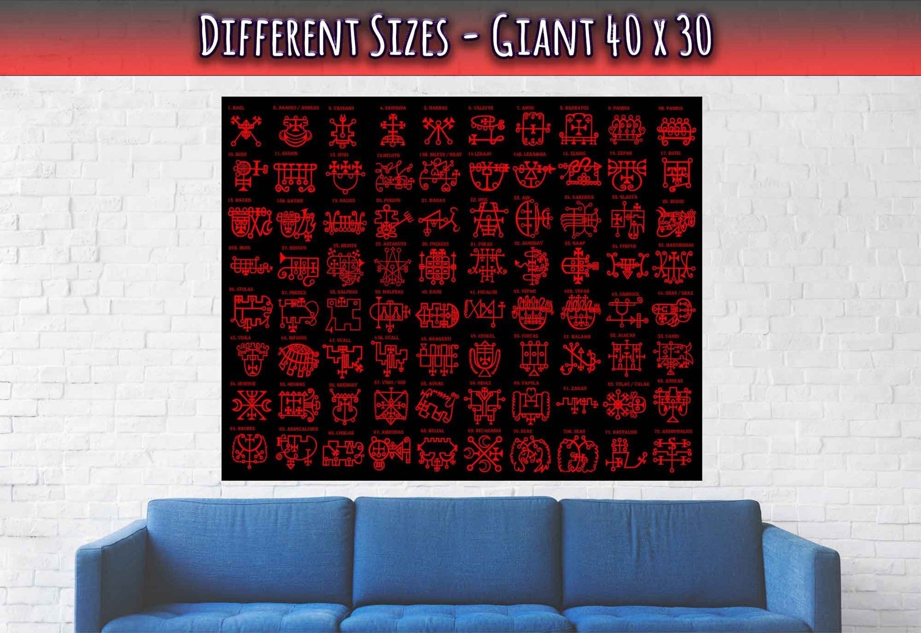 Goetia Sigils Poster, Red on Black, Goetia Demons Poster - Goetia Symb