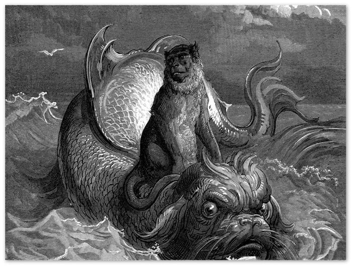 Gustave Dore Poster, Monkey And The Dolphin, From Fontaines Fables 188