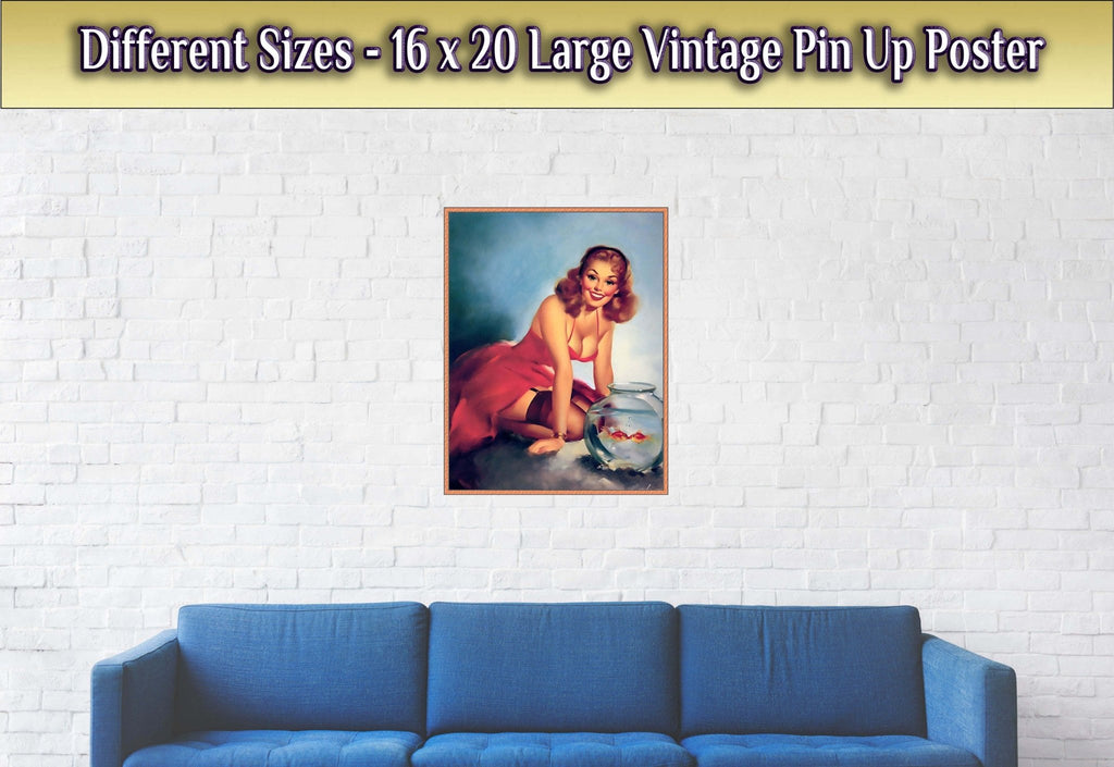 Pin Up Girl Poster, Red Dress Goldfish, Edward Runci - Vintage Art - R