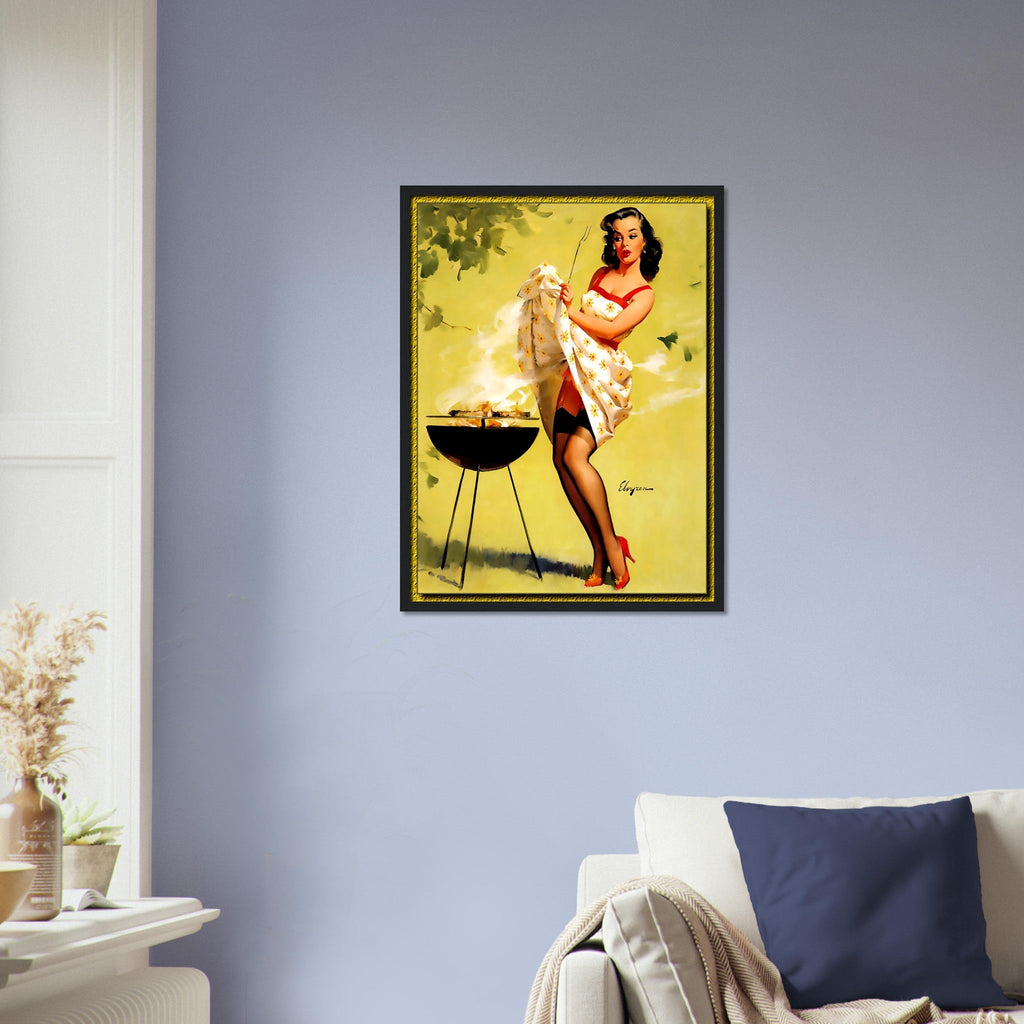 Vintage Pin Up Girl Framed, Barbeque Fanning Smoke - Gil Elvgren - Vin