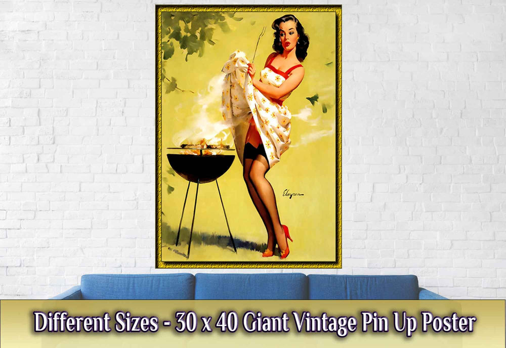 Vintage Pin Up Girl Poster, Barbeque Fanning Smoke - Gil Elvgren - Vin