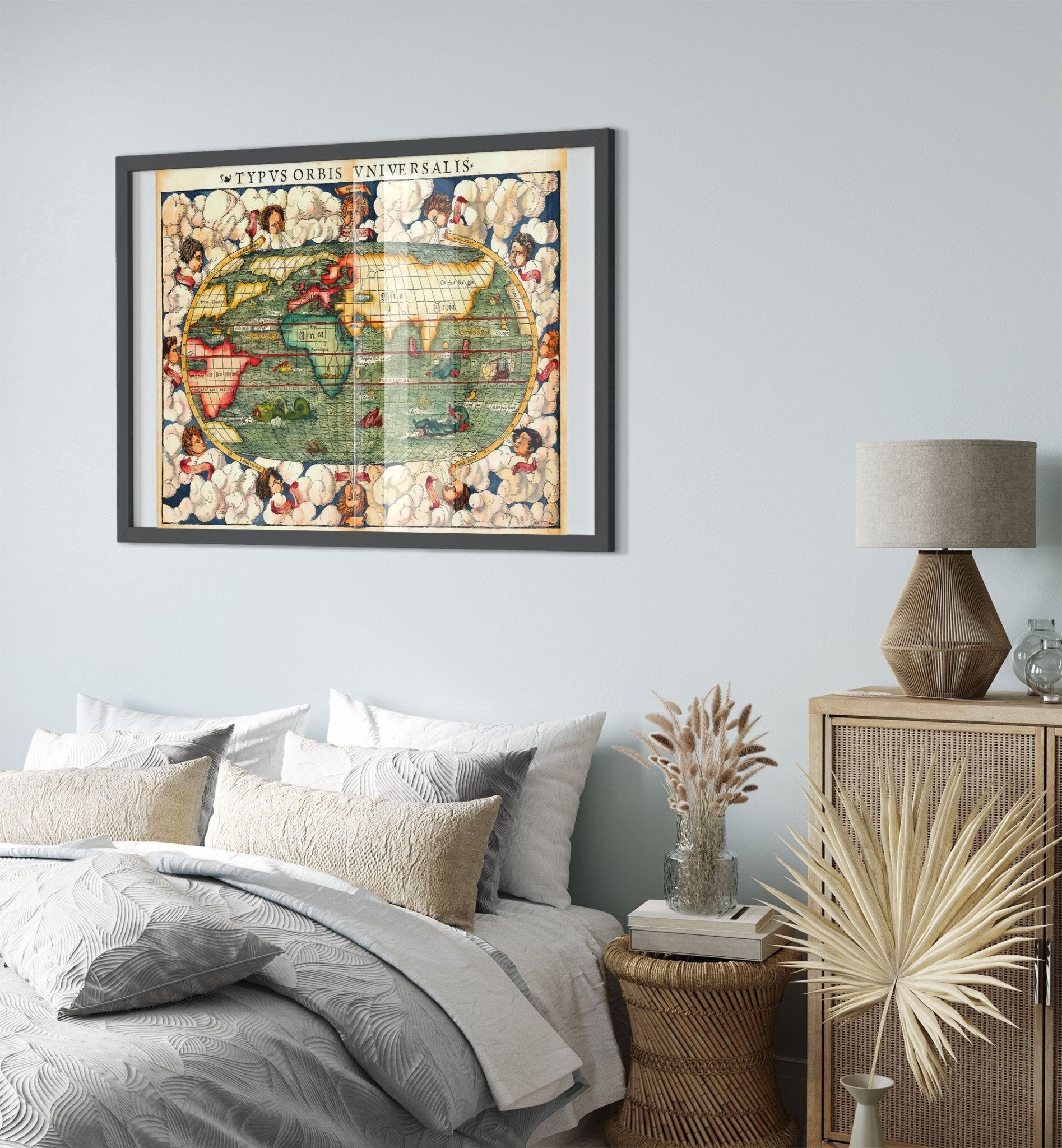 Vintage World Map Framed, Rare World Map Framed Print From 1550, Typus
